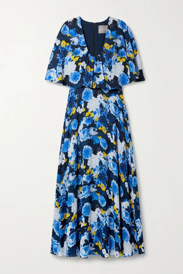 Lela Rose Floral-print Georgette Midi Dress - Blue