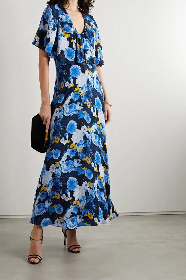 Lela Rose Floral Print Georgette Midi Dress