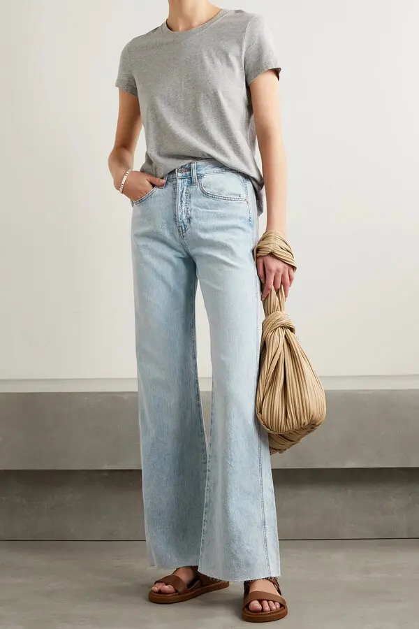 Veronica Beard Taylor Frayed High-rise Wide-leg Jeans