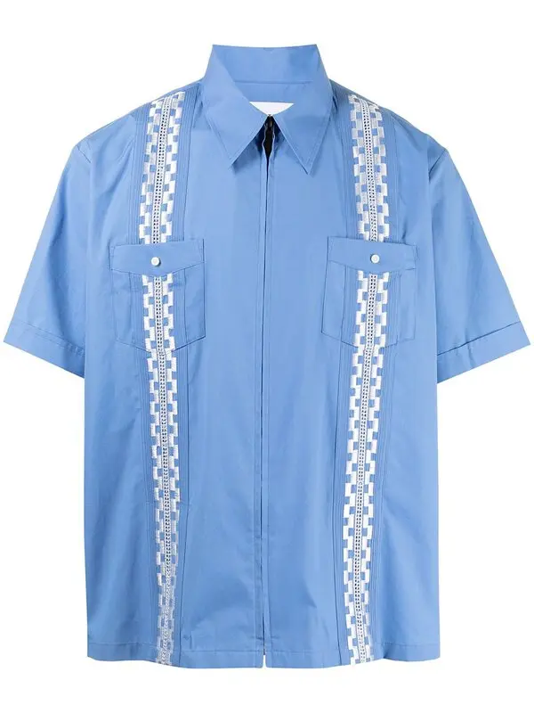 PORTS V Geometric Band Cotton Shirt