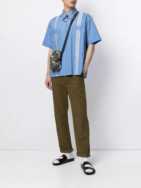 PORTS V Geometric Band Cotton Shirt
