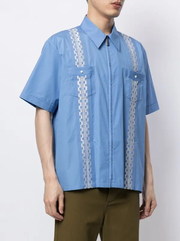 PORTS V Geometric Band Cotton Shirt