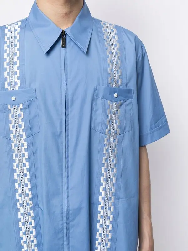PORTS V Geometric Band Cotton Shirt