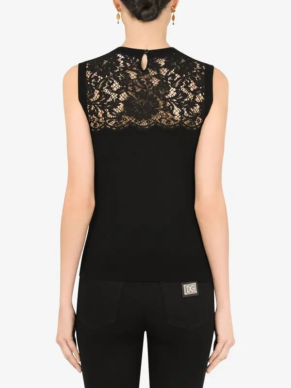 Dolce & Gabbana Lace-panel Virgin Wool Blouse