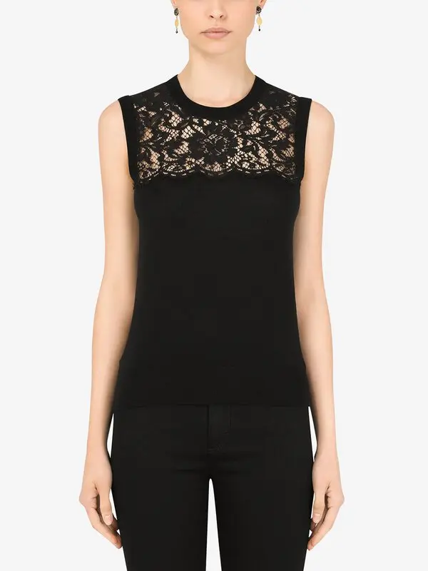 Dolce & Gabbana Lace-panel Virgin Wool Blouse