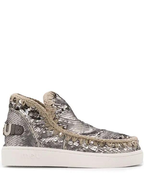 Mou Round Toe Sequin Eskimo Sneakers - Silver