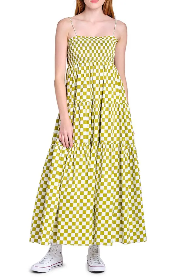 En Saison Check Print Midi Dress - Green | Editorialist