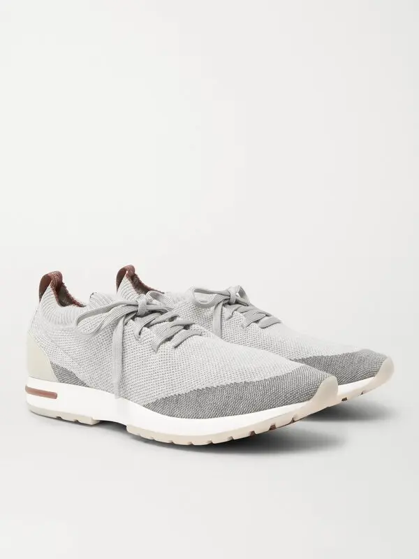 Loro Piana 360 Flexy Walk Leather-trimmed Wool Sneakers - Gray