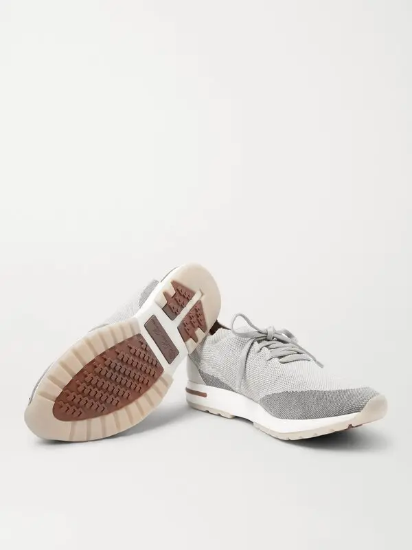 Loro Piana 360 Flexy Walk Leather-trimmed Wool Sneakers - Gray