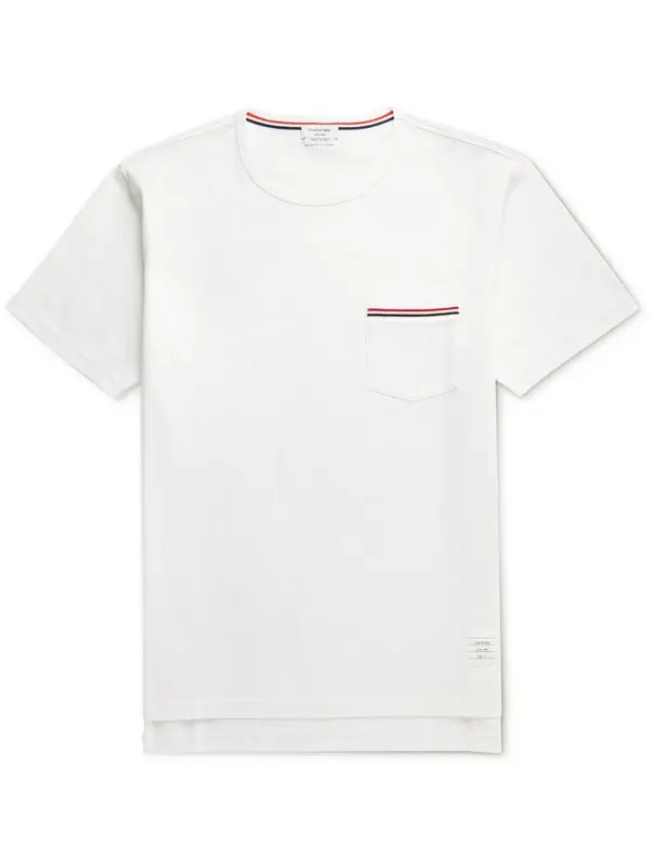 Thom Browne Slim-fit Grosgrain-trimmed Cotton-jersey T-shirt - White