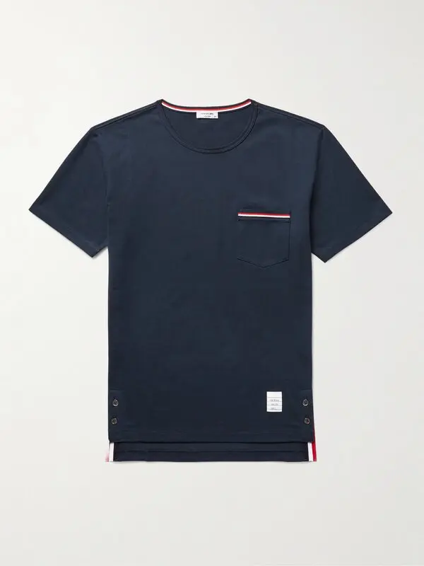 Thom Browne Slim-fit Grosgrain-trimmed Cotton-jersey T-shirt - Blue
