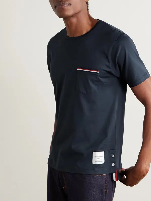 Thom Browne Slim-fit Grosgrain-trimmed Cotton-jersey T-shirt - Blue