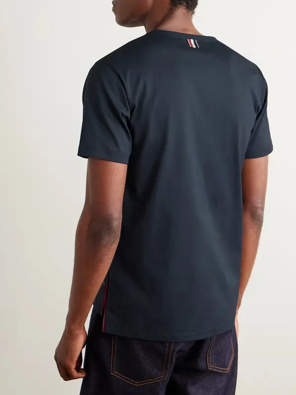 Thom Browne Slim-fit Grosgrain-trimmed Cotton-jersey T-shirt - Blue