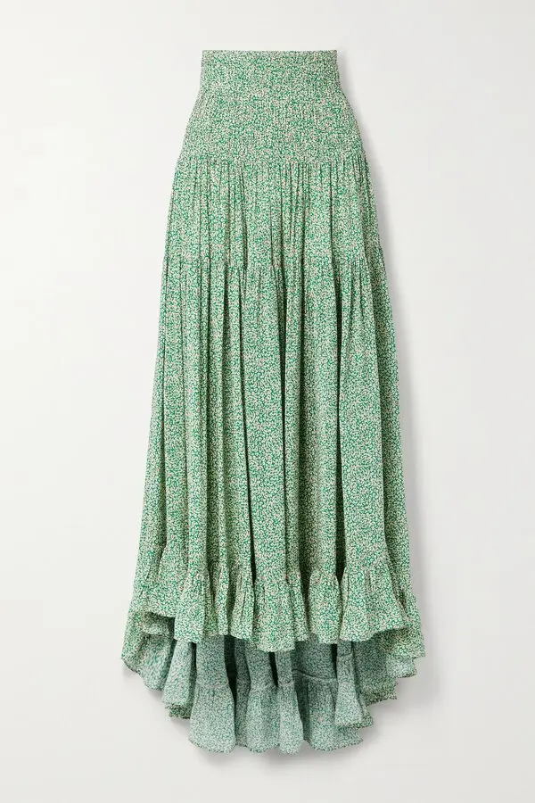 Evarae Net Sustain Lora Ruffled Printed Organic Silk Maxi Skirt
