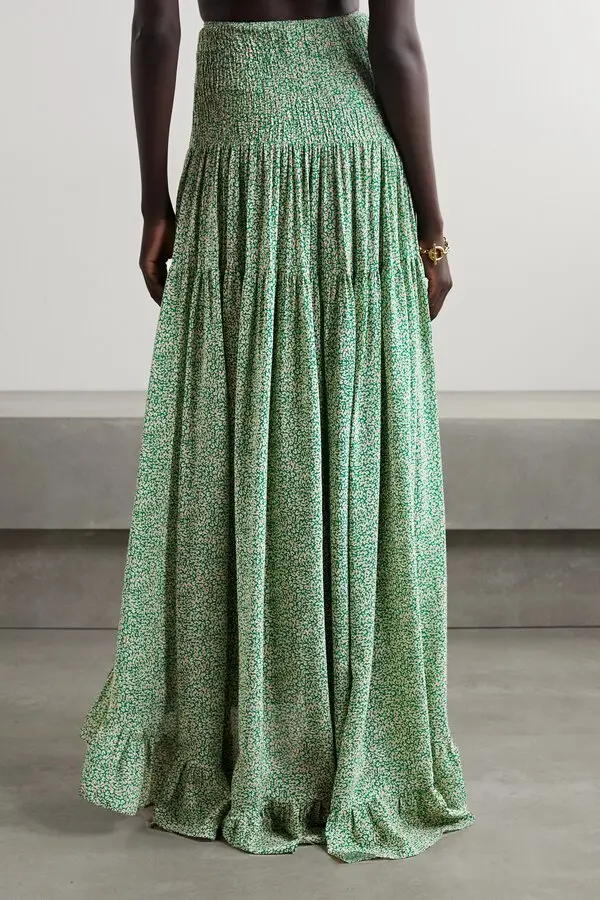 Evarae Net Sustain Lora Ruffled Printed Organic Silk Maxi Skirt