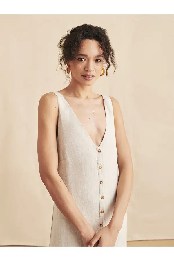 chinese dress ladies Breath of Spring Linen Maxi Dress in White main image 1