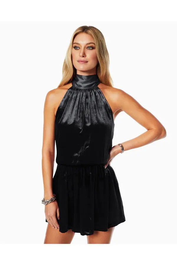 slim fit dress slacks Black Velvet Halter Neck Maxi Dress main image 1