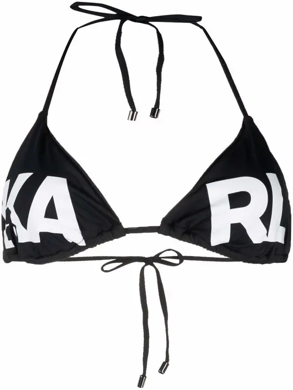 Karl Lagerfeld Logo-print Halterneck Bikini Top - Black