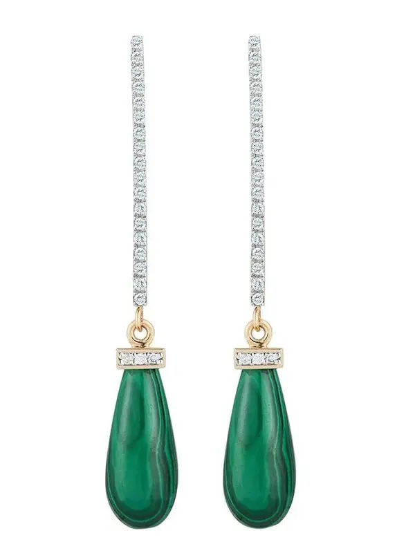 Mateo 14kt Yellow Diamond Malachite Drop Bar Earrings