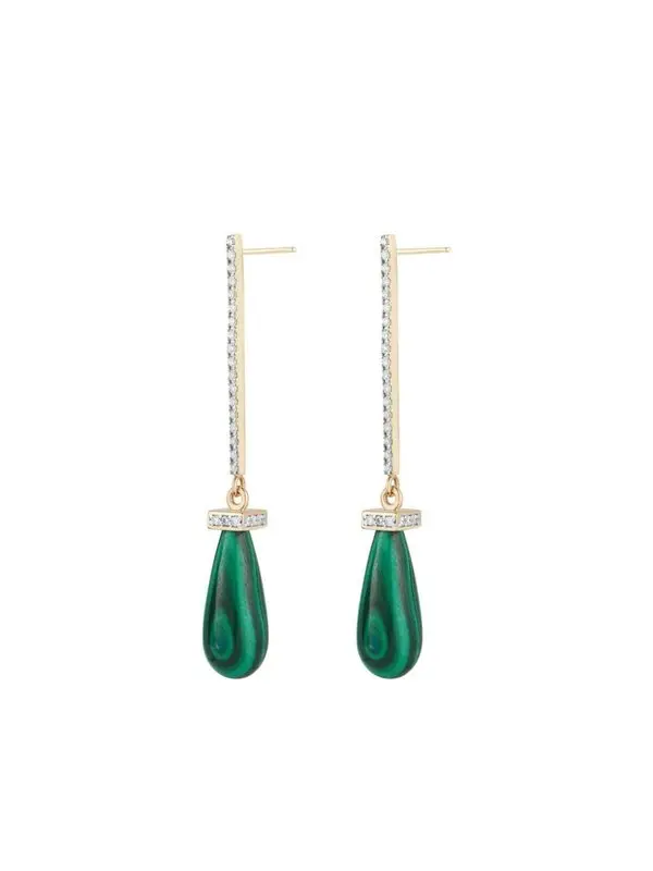 Mateo 14kt Yellow Diamond Malachite Drop Bar Earrings