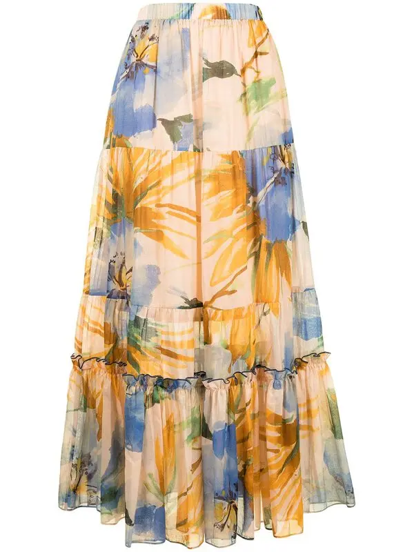 TWINSET Tiered Floral Maxi Skirt