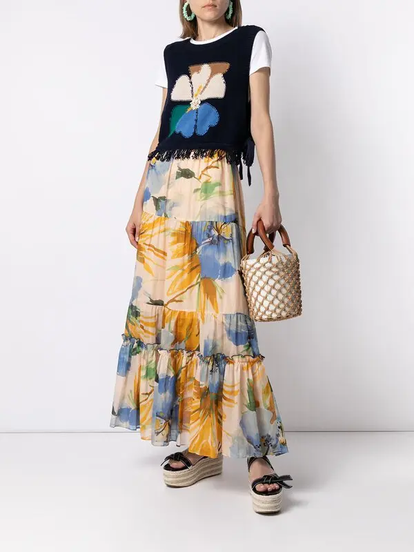 TWINSET Tiered Floral Maxi Skirt