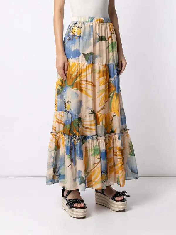 TWINSET Tiered Floral Maxi Skirt