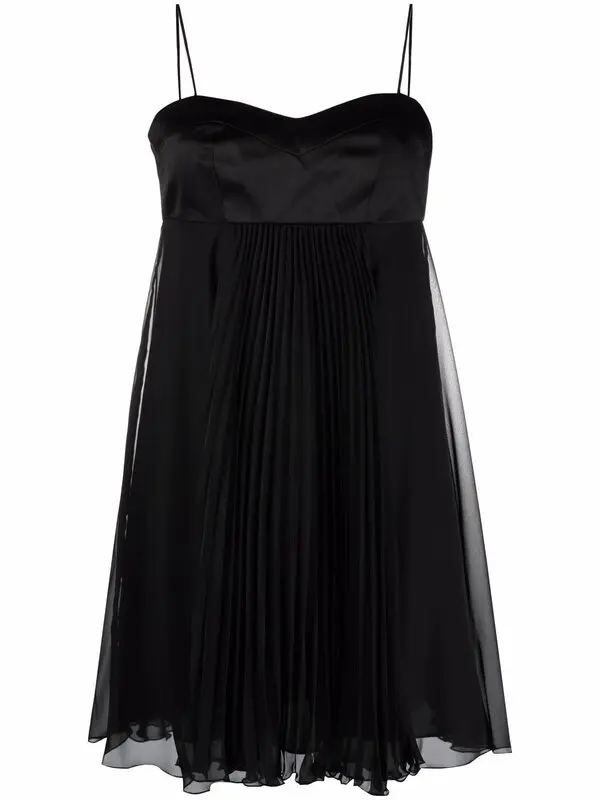 Pinko Short Chiffon Spaghetti-Strap Dress - Black | Editorialist