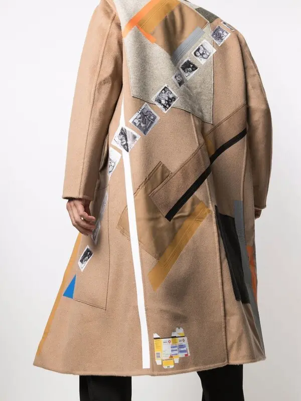Raf Simons Patchwork-Detail Double-Breasted Coat - Neutrals