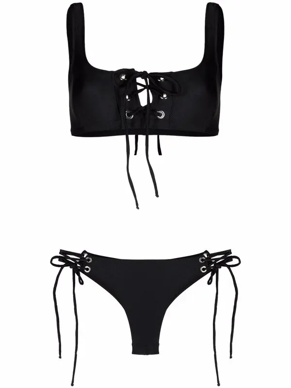 NOIRE SWIMWEAR Lattice-strap Metallic Bikini Set