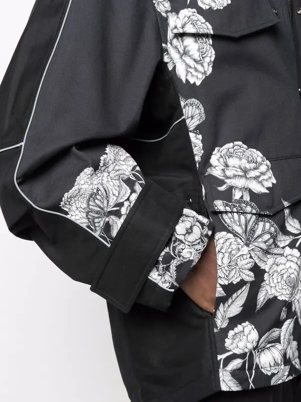 Valentino Garavani Dark Blooming-print Hooded Jacket - Black