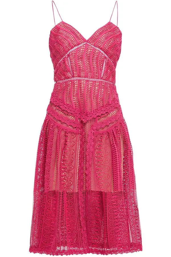 knee length dresses for ladies Self-Portrait - Pink Guipure Lace Midi Dress