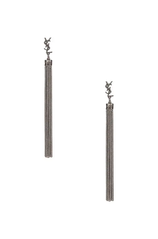 Saint Laurent Loulou Chain Earrings - Argent Oxyde