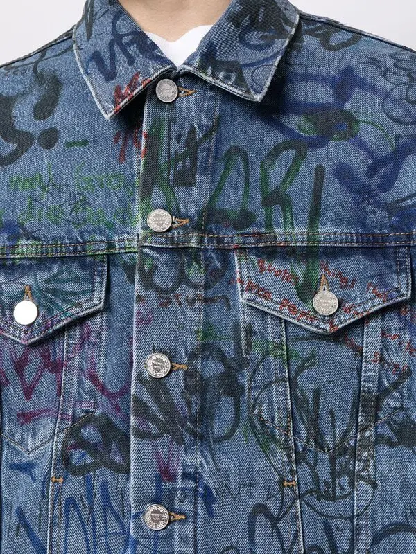 Vetements Graffiti-Print Denim Jacket - Blue | Editorialist