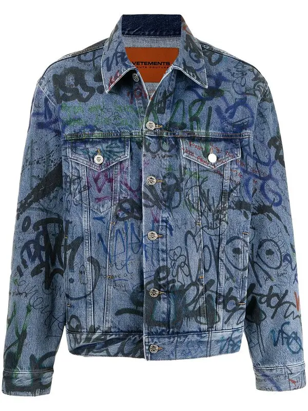 Vetements Graffiti-Print Denim Jacket - Blue | Editorialist