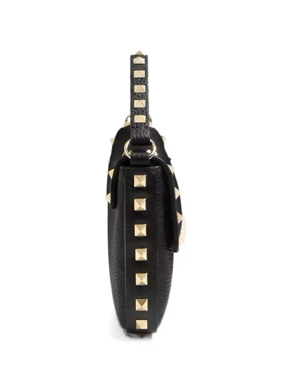 Valentino Garavani Rockstud Grainy Calfskin Pouch With Platinum-finish Studs - Black