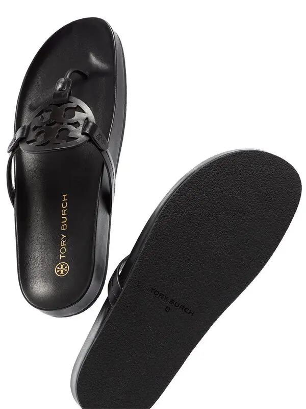Tory Burch Miller Monogram Flat Sandals - Black