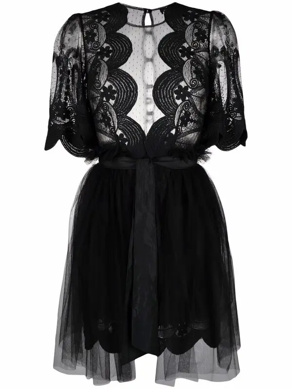 Elisabetta Franchi Lace-panelled Tulle Mini Dress - Black