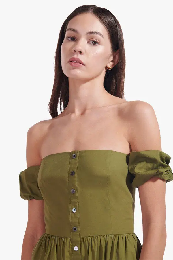 green emerald velvet dress STAUD Women's Deora Dress, Sergeant Green, XS at Amazon Women's Clothing  store main image 0