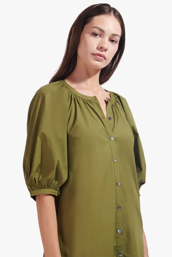 staud olive green dress STAUD, Oro Linen Dress in Palo Verde, Size 00 main image 0