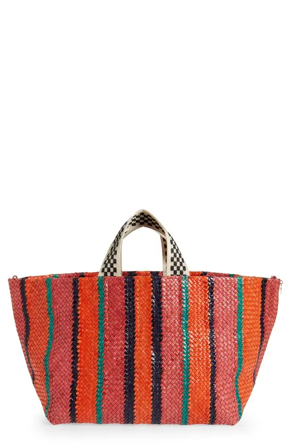 Clare V. Bateau Woven Leather Tote Pink