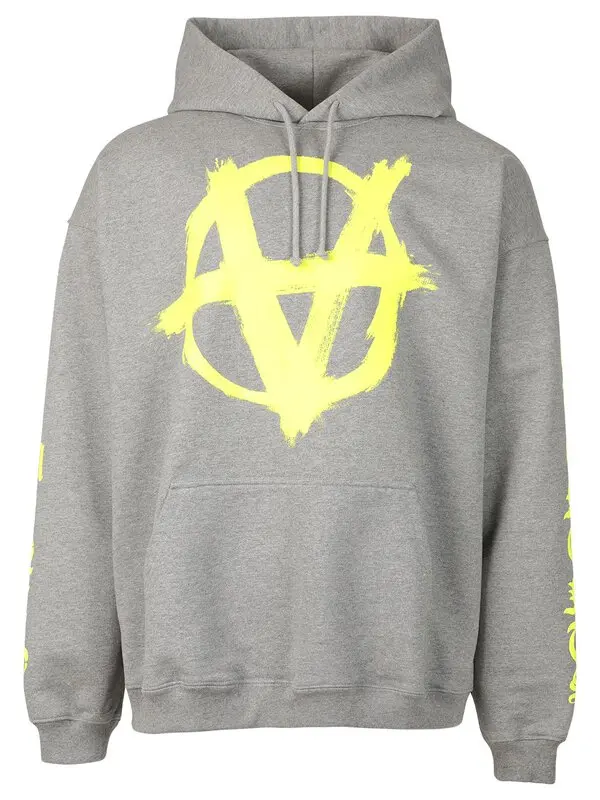 Vetements Double Anarchy Logo Hoodie And Neon Yellow - Grey