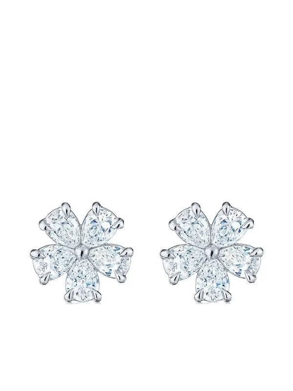 Kwiat Cluster Floral Diamond Stud Earrings - Silver