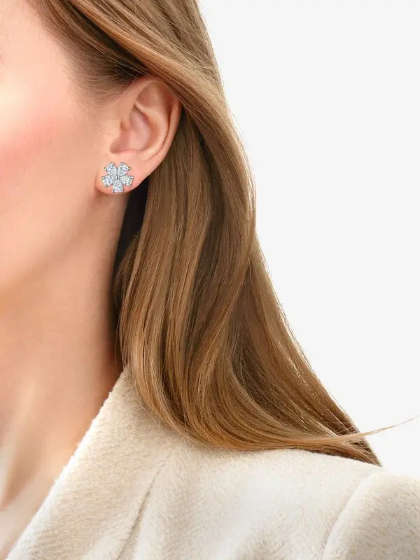 Kwiat Cluster Floral Diamond Stud Earrings - Silver