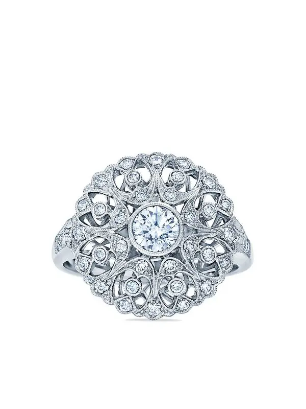 Kwiat 18kt White Gold Diamond Splendor Filigree Bombe Ring - Silver