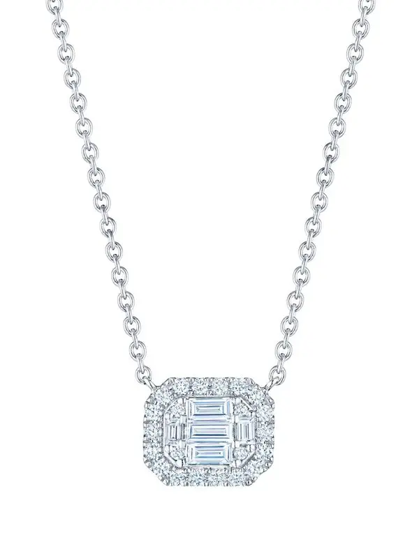 Kwiat 18kt White Gold Emerald Cut Diamond Sunburst Pendant - Silver