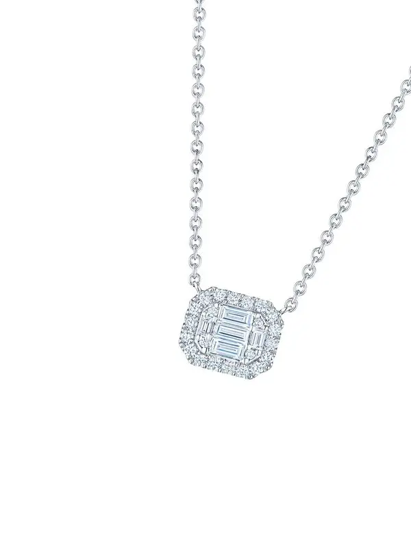 Kwiat 18kt White Gold Emerald Cut Diamond Sunburst Pendant - Silver