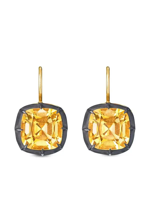Fred Leighton 18kt Yellow Citrine Cushion Collet Drop Earrings - Gold