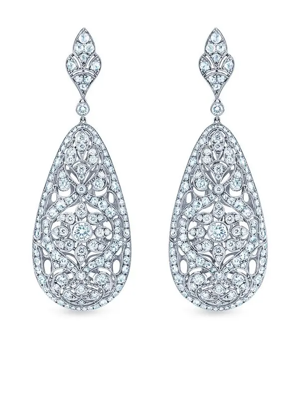 Kwiat 18kt White Gold Diamond Puffy Teardrop Pendant Earrings - Silver