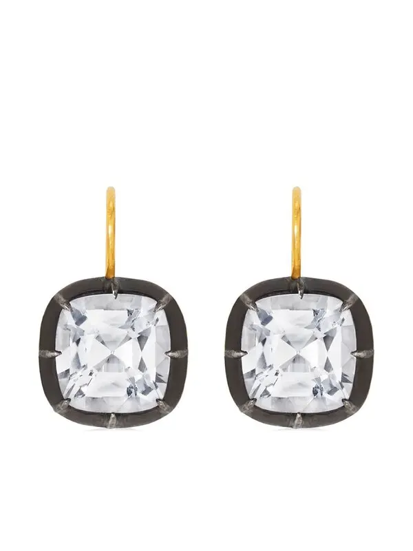 Fred Leighton 18kt Yellow Cushion White Topaz Drop Earrings - Gold
